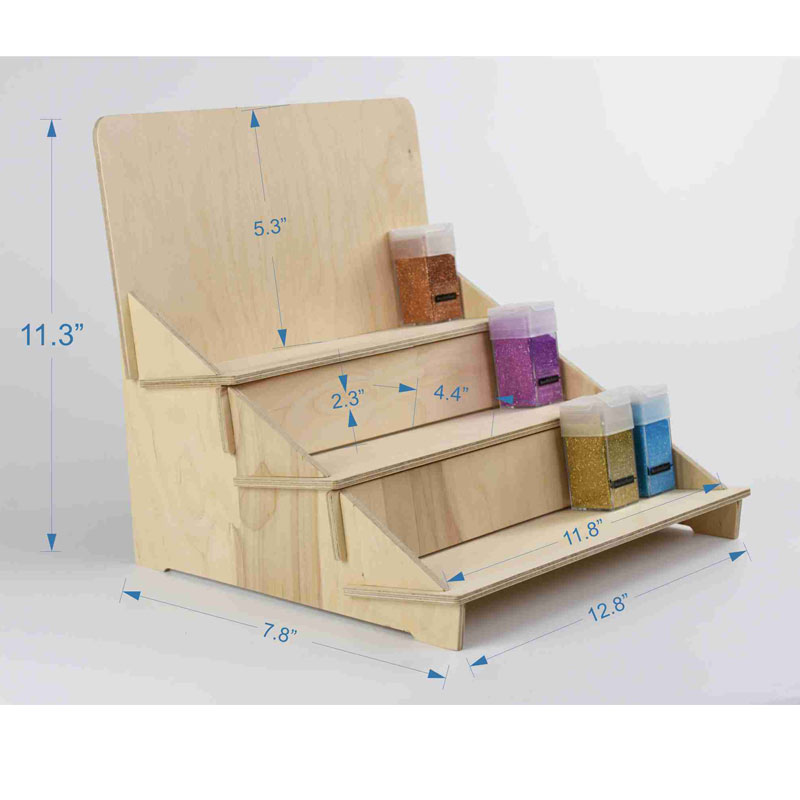 Counter Wooden Racks - Wooden 3-Tier Slanted Angle Countertop Display