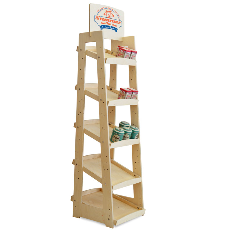Floor Wooden Display Racks - Tower, 5 Shelf Double Sided Wooden Product ...